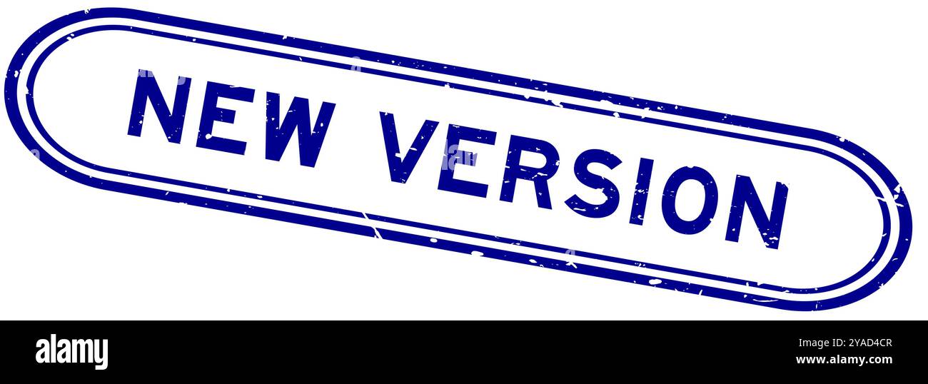 Grunge blue new version word rubber seal stamp on white background ...