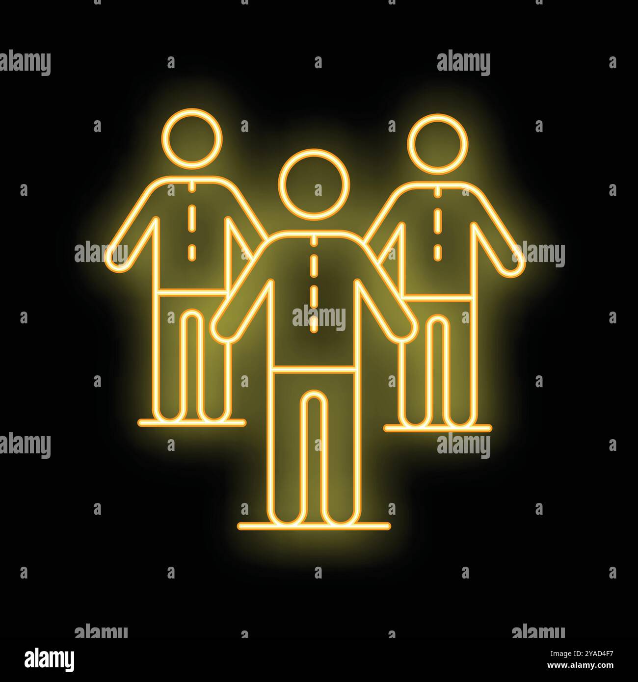 Yellow neon icon representing a group of businessmen standing together ...