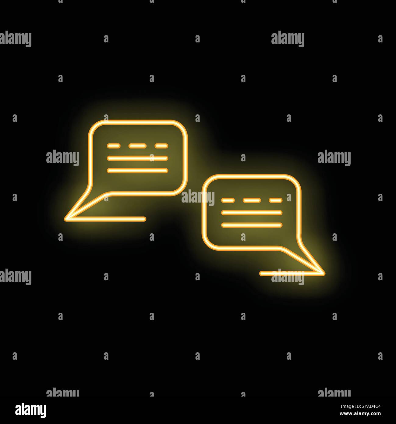 Two neon yellow chat bubbles are exchanging messages on a black ...