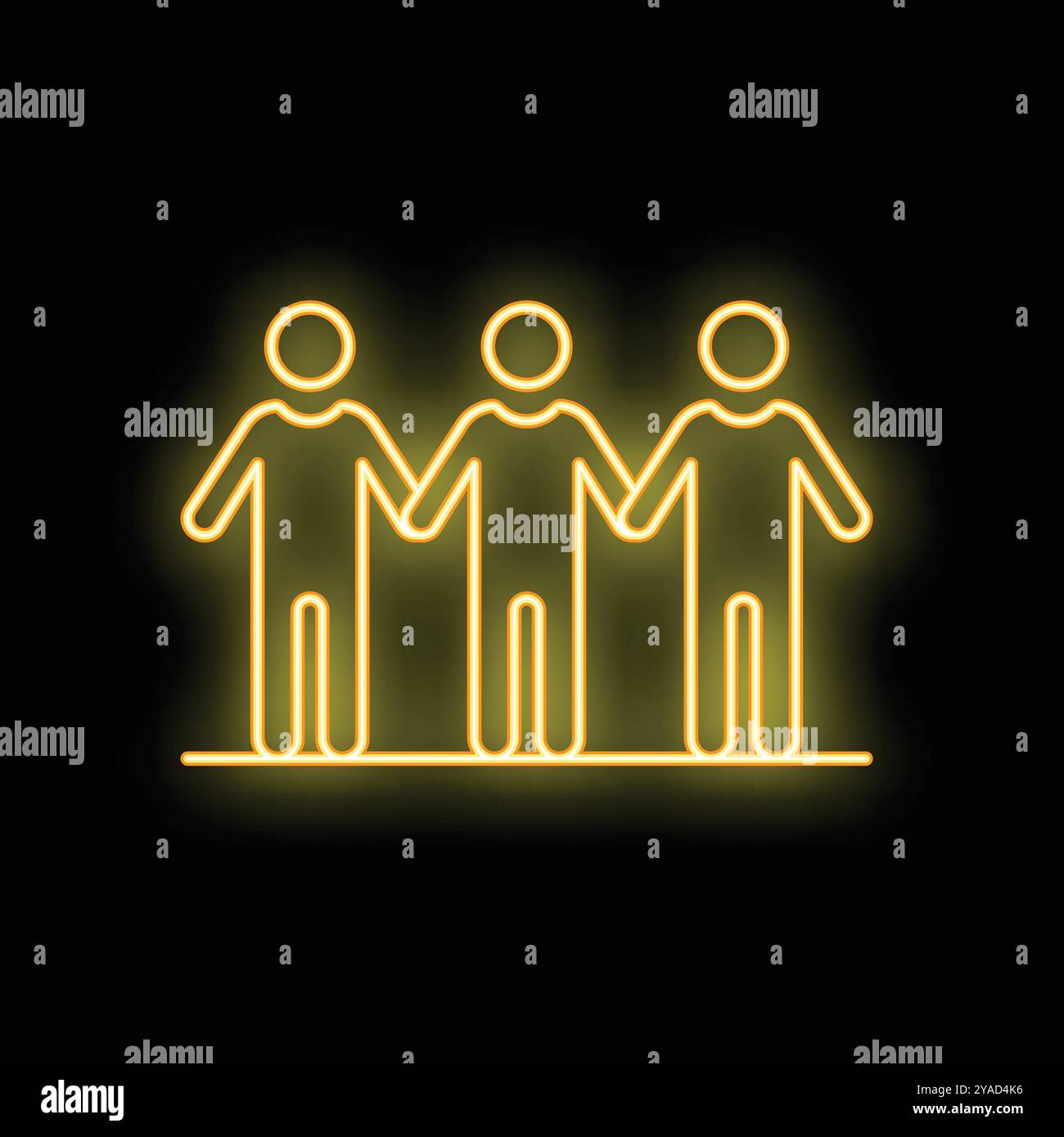 Neon sign representing three people holding hands, symbolizing teamwork ...