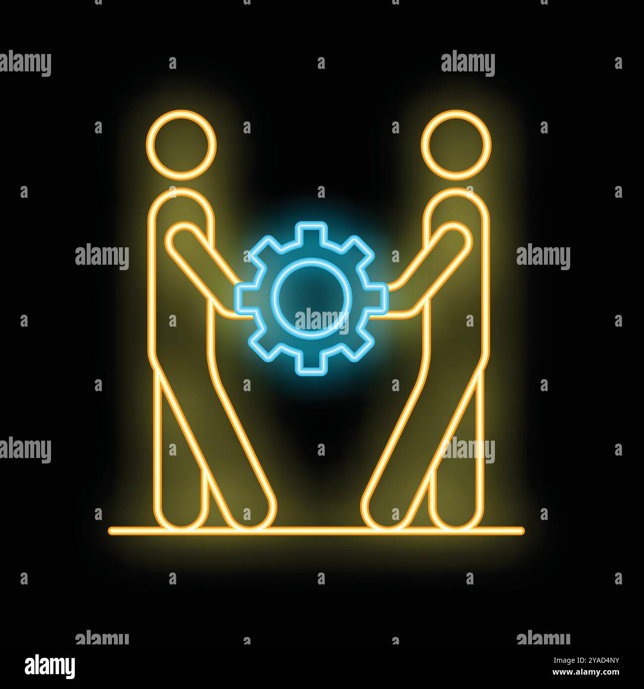 Neon glowing two gear icon Stock Vector Images - Alamy