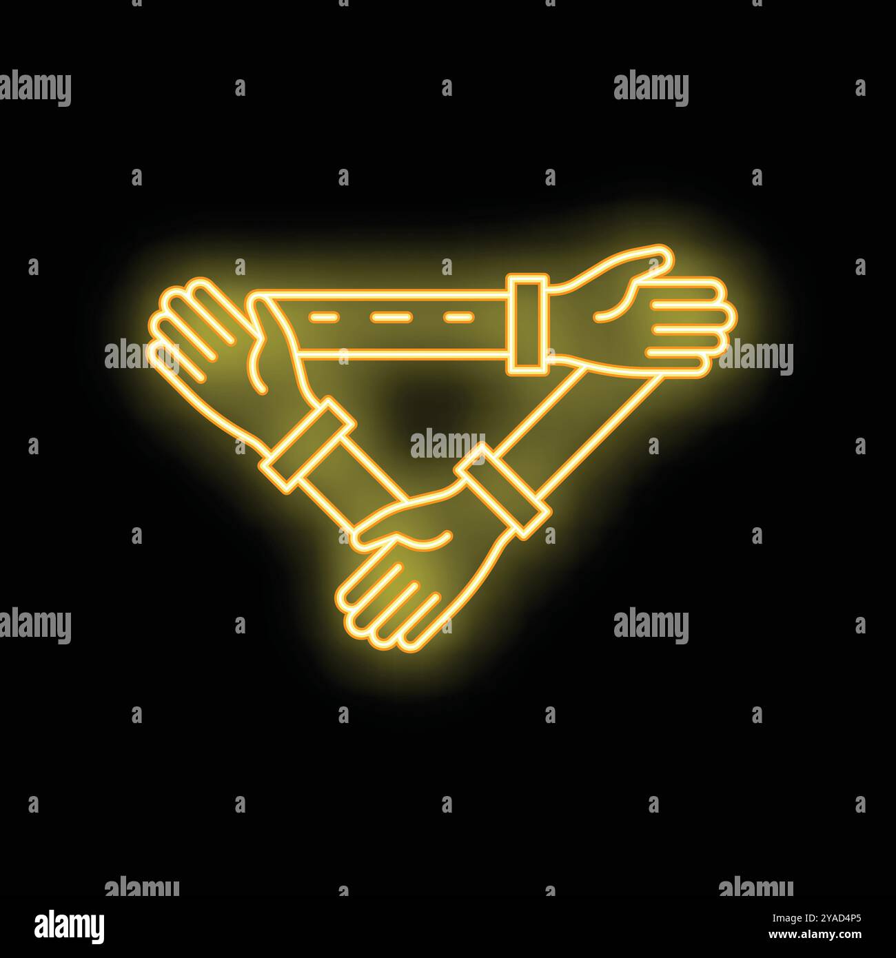 Neon sign of three business people joining hands forming a triangle ...