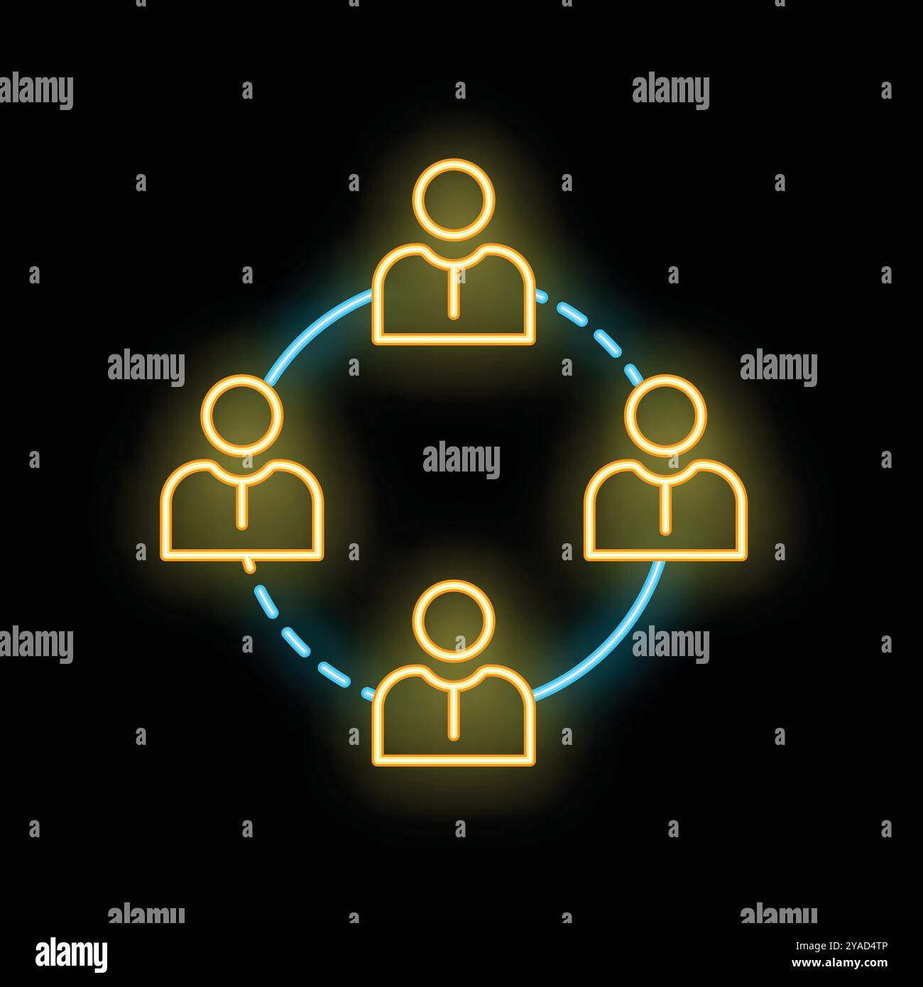 Five businessmen are connected by a circular line, representing a ...