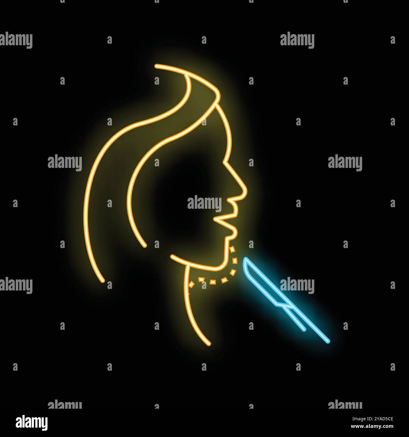 Neon sign of a plastic surgeon drawing a patient's chin up with a ...