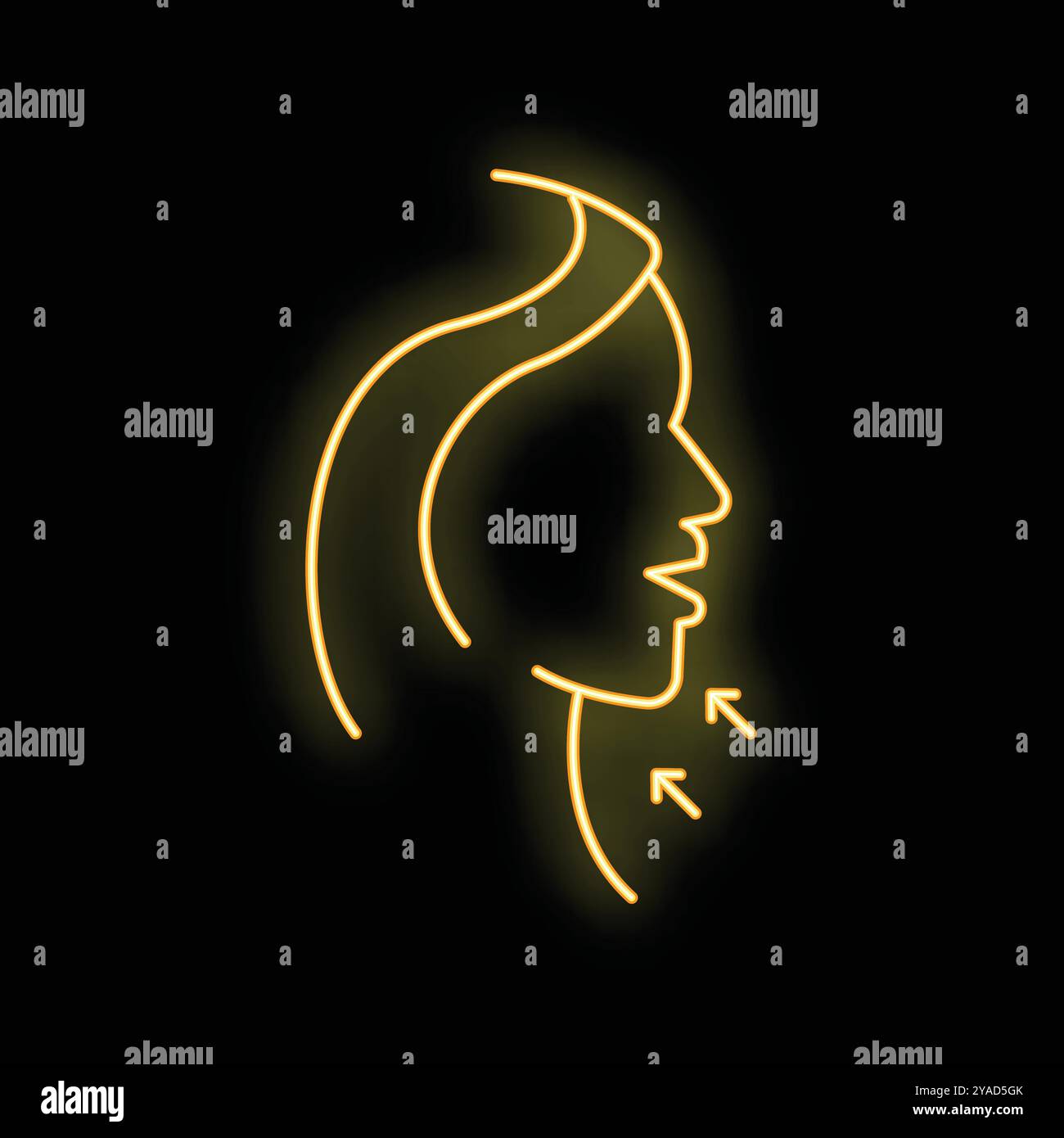 Neon sign of a woman in profile talking, with arrows showing voice ...