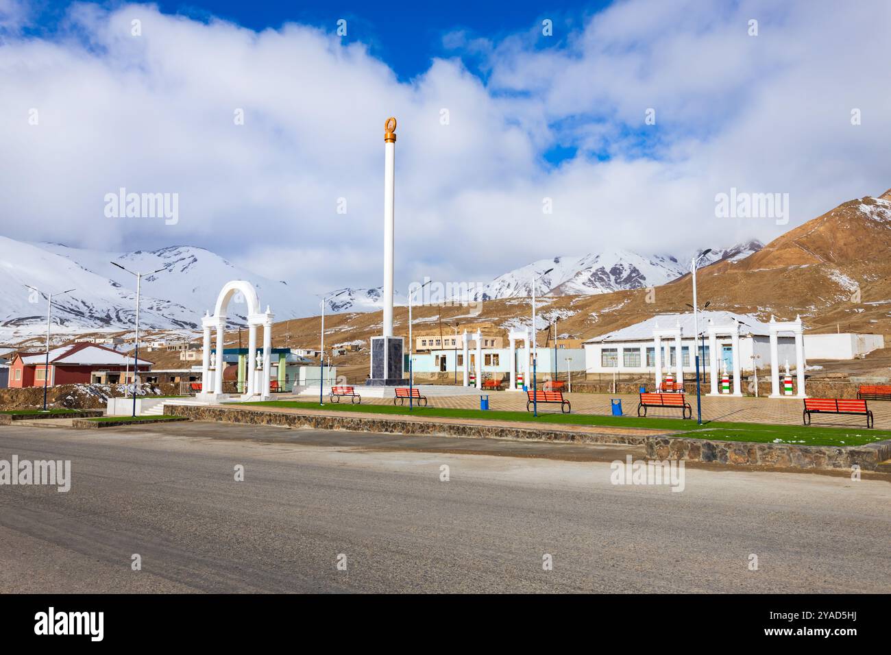 Central square in Murghab, the highest town in Tajikistan at 3650 ...