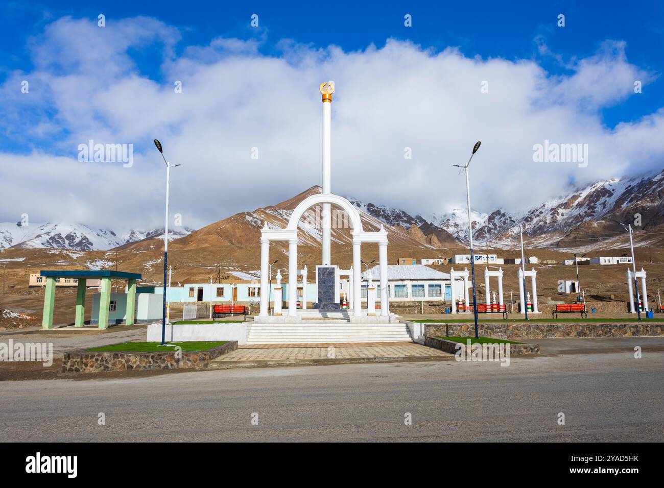 Central square in Murghab, the highest town in Tajikistan at 3650 ...