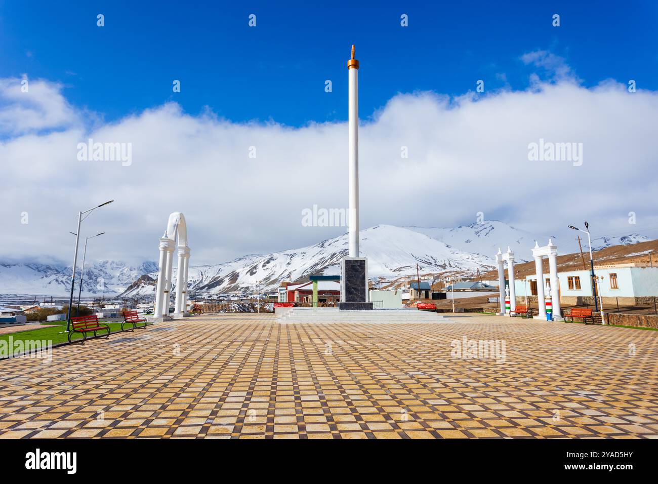 Central square in Murghab, the highest town in Tajikistan at 3650 ...