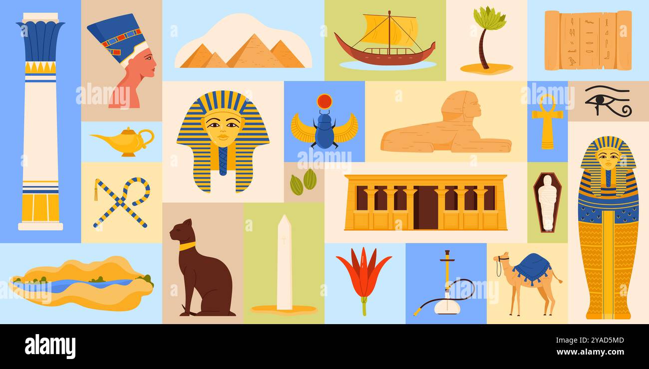 Travel to Egypt geometric banner design with ancient Egyptian ...