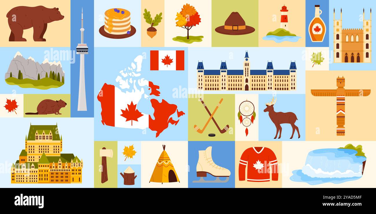 Vector illustration showcasing key Canadian cultural elements such as ...