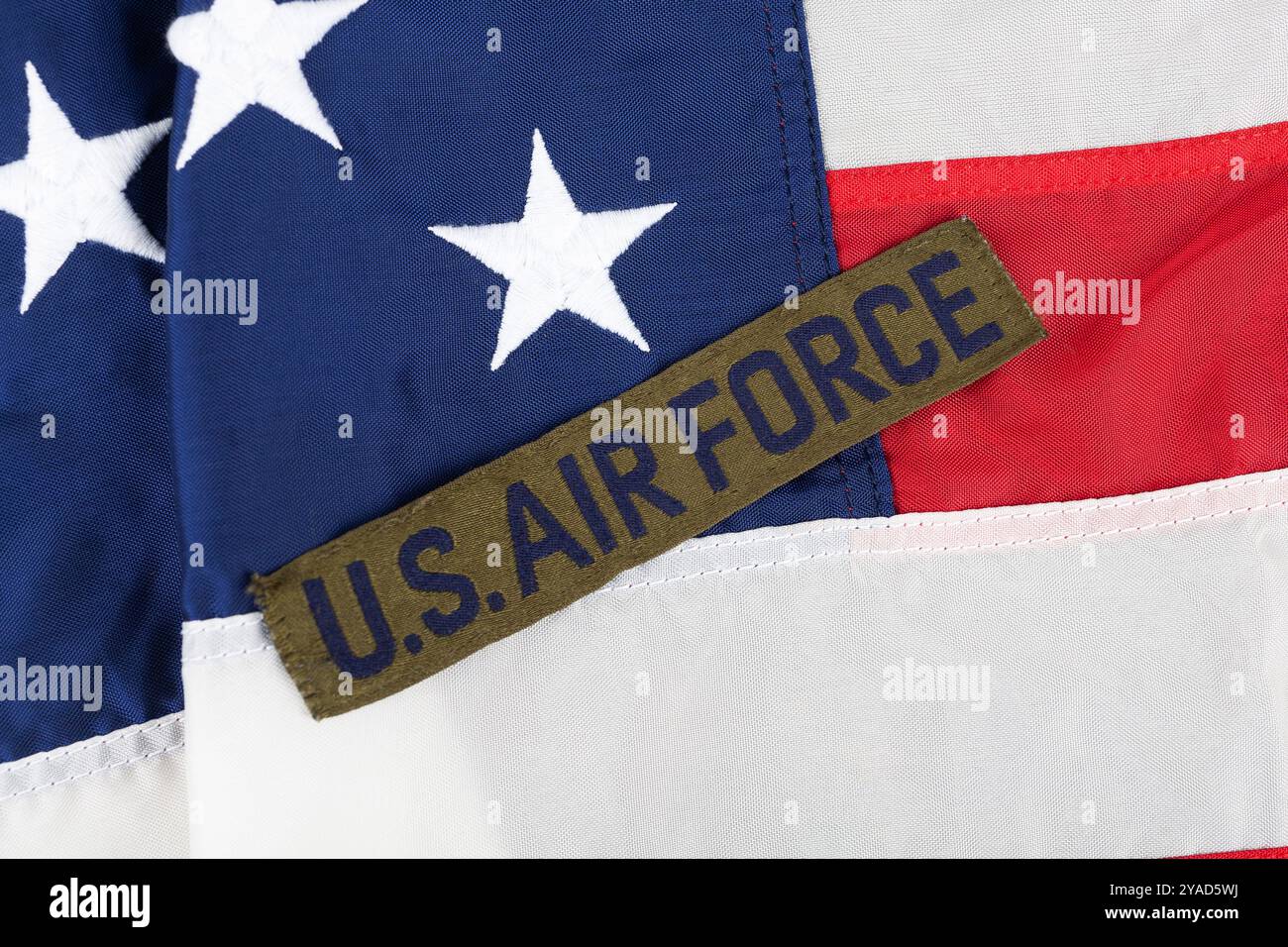 US AIR FORCE branch tape on USA national flag background Stock Photo ...