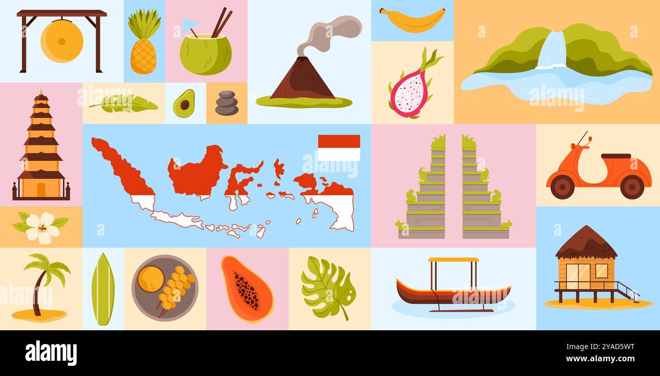 Vector illustration depicting Indonesia diverse cultural elements, from ...