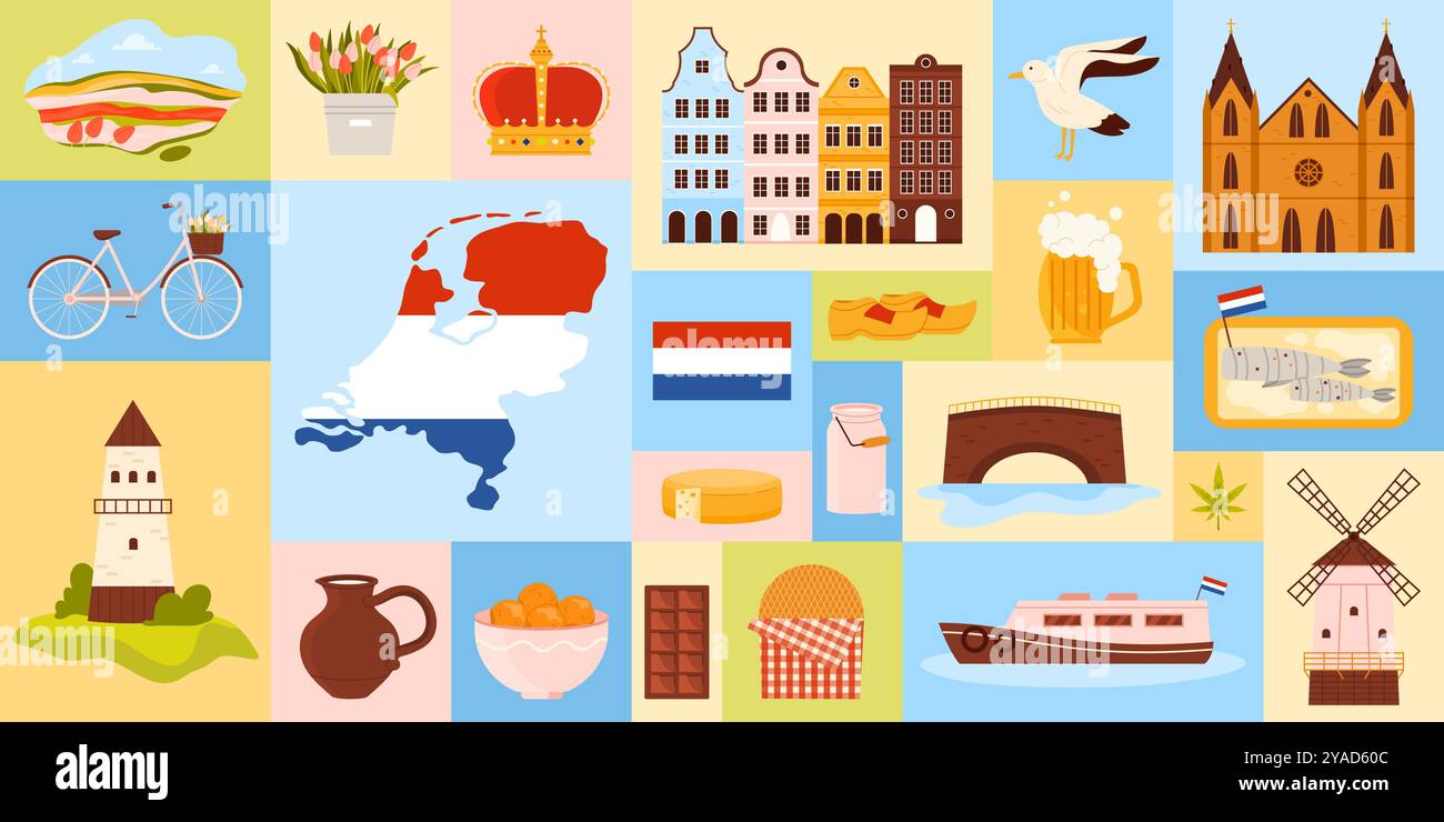 Travel to Netherlands, geometric banner design with Holland culture ...