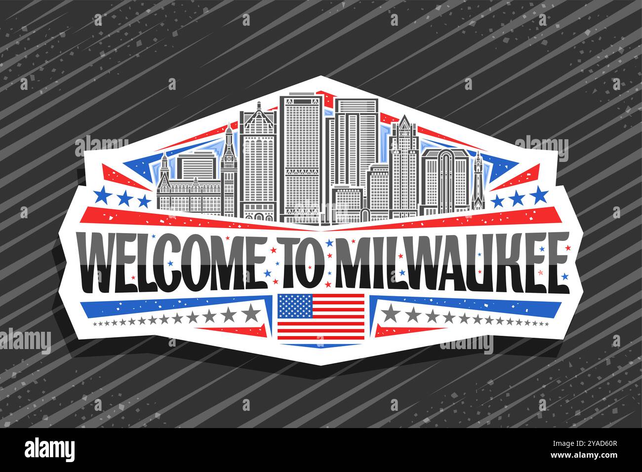 Vector logo for Milwaukee, decorative cut paper badge with draw ...