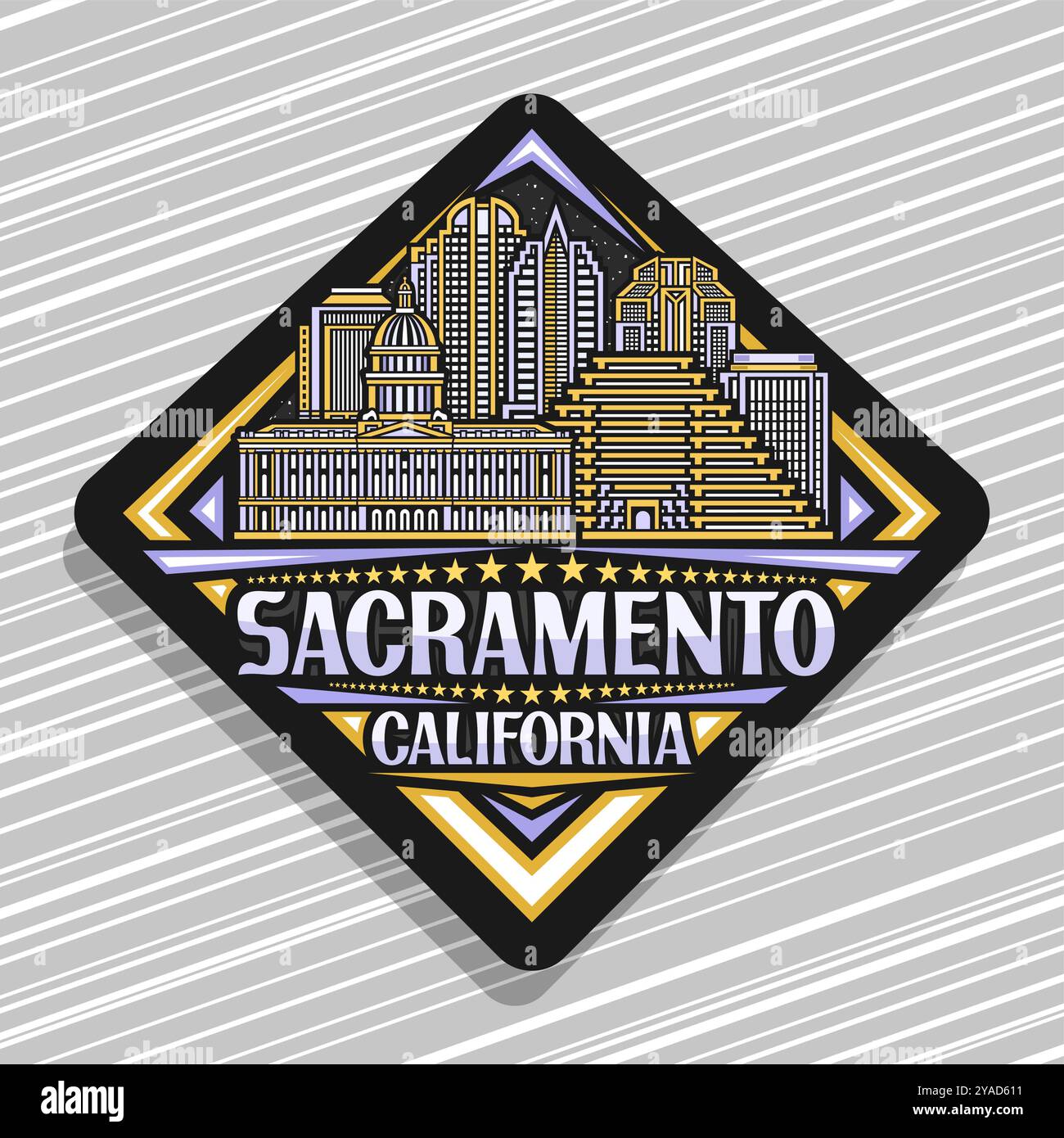 Vector logo for Sacramento, dark decorative rhomb road sign with ...