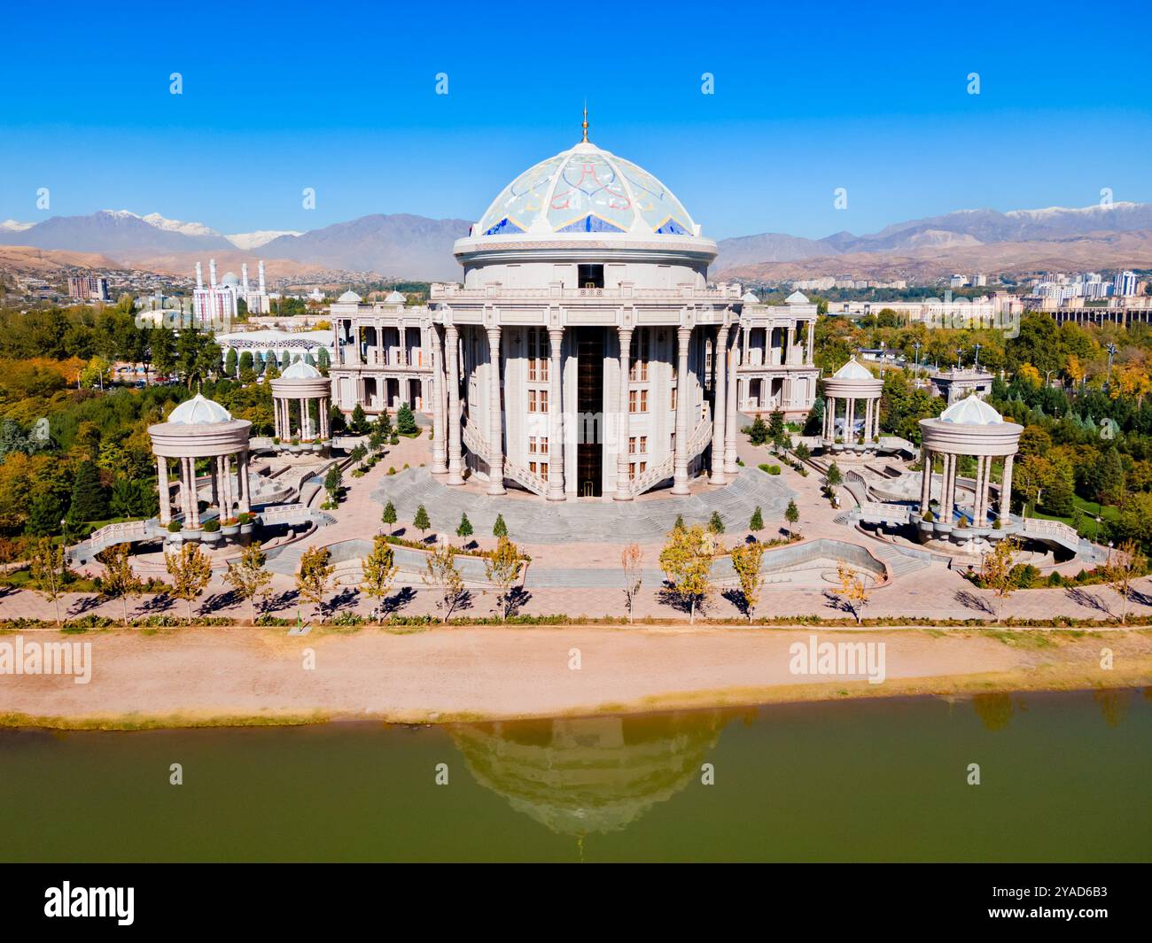 Kokhi Navruz Palace at the Komsomolskoe lake aerial panoramic view in ...