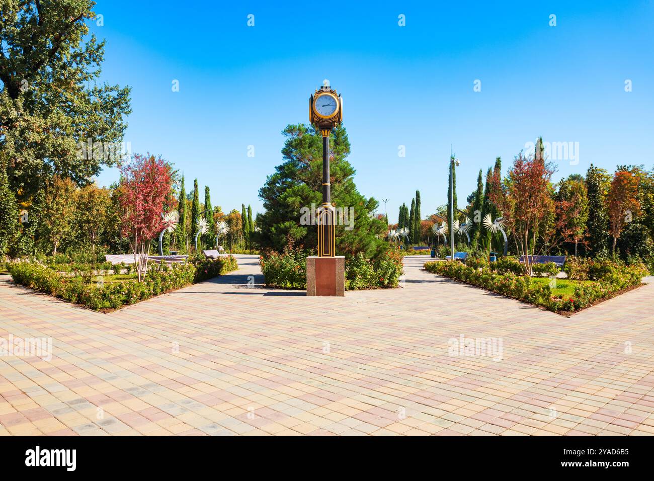 The Rudaki Park in Dushanbe. Dushanbe is the capital city of Tajikistan ...