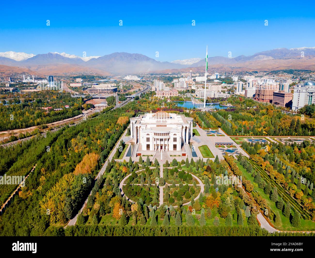 The Palace of the Nation aerial panoramic view in Dushanbe. Dushanbe is ...