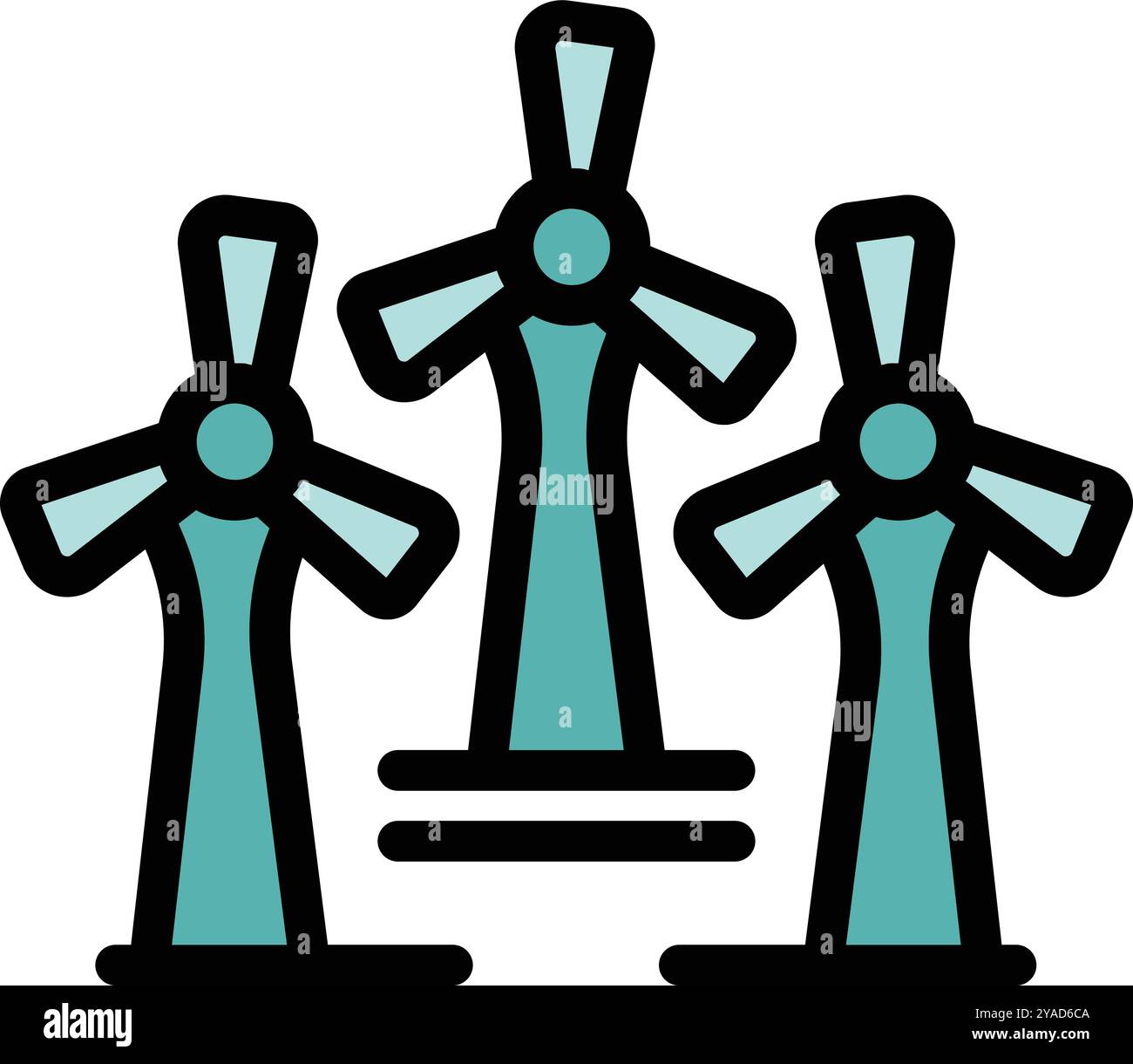 This icon represents wind turbines generating renewable energy ...