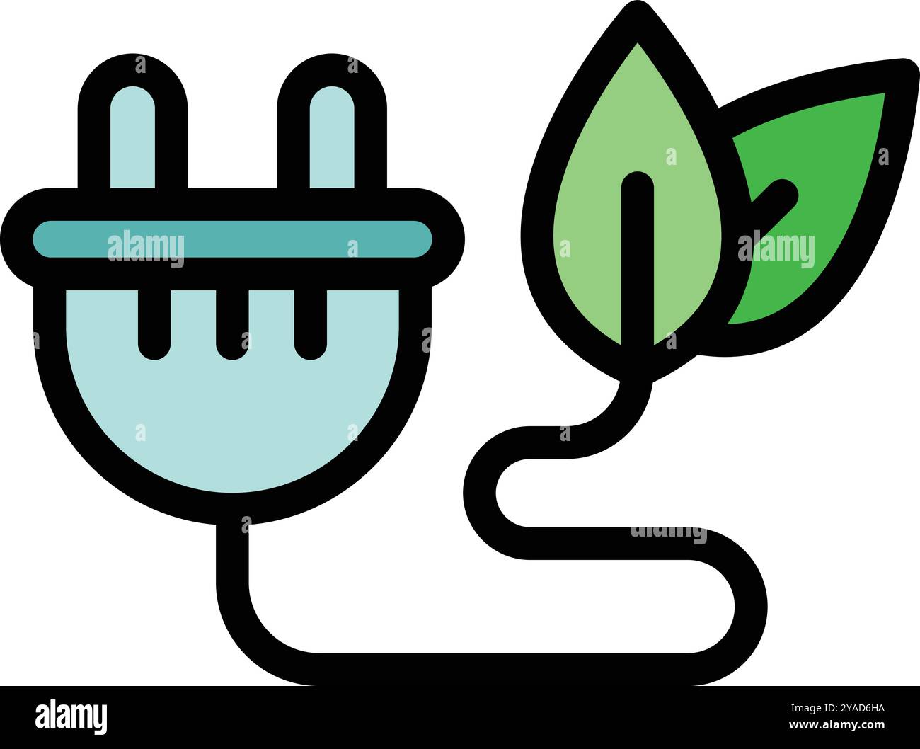 Electric plug connected with a wire to green leaves symbolizing the ...
