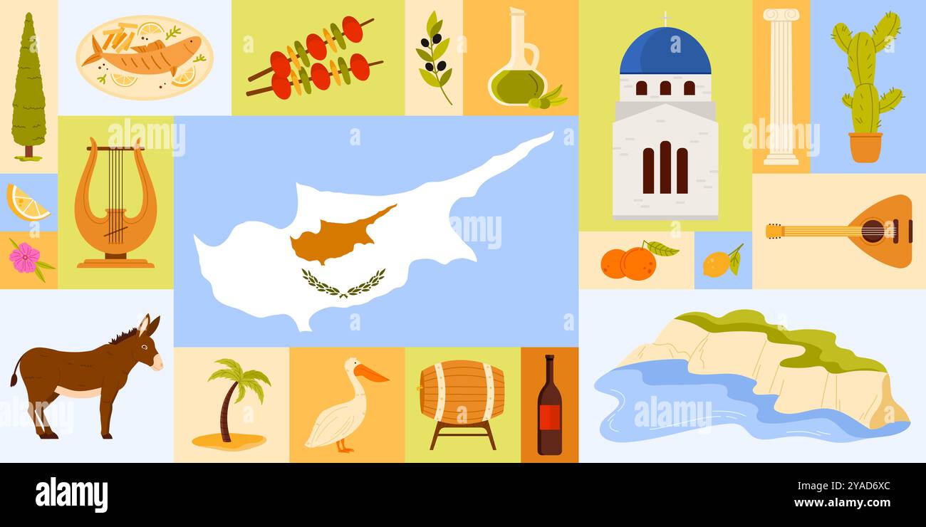 Travel to Cyprus geometric banner design with traditional culture ...