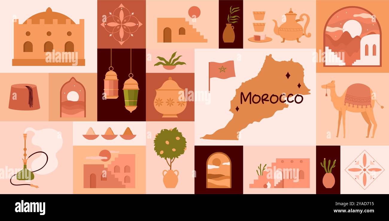 Morocco culture elements and Arabian old architecture in wide geometric ...