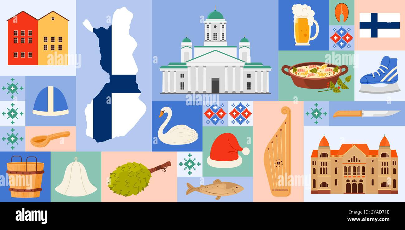 Travel to Finland geometric banner design with Finnish elements of ...