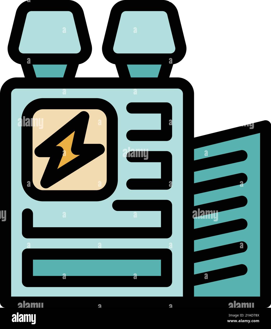 This colorful icon represents a power plant building generating ...
