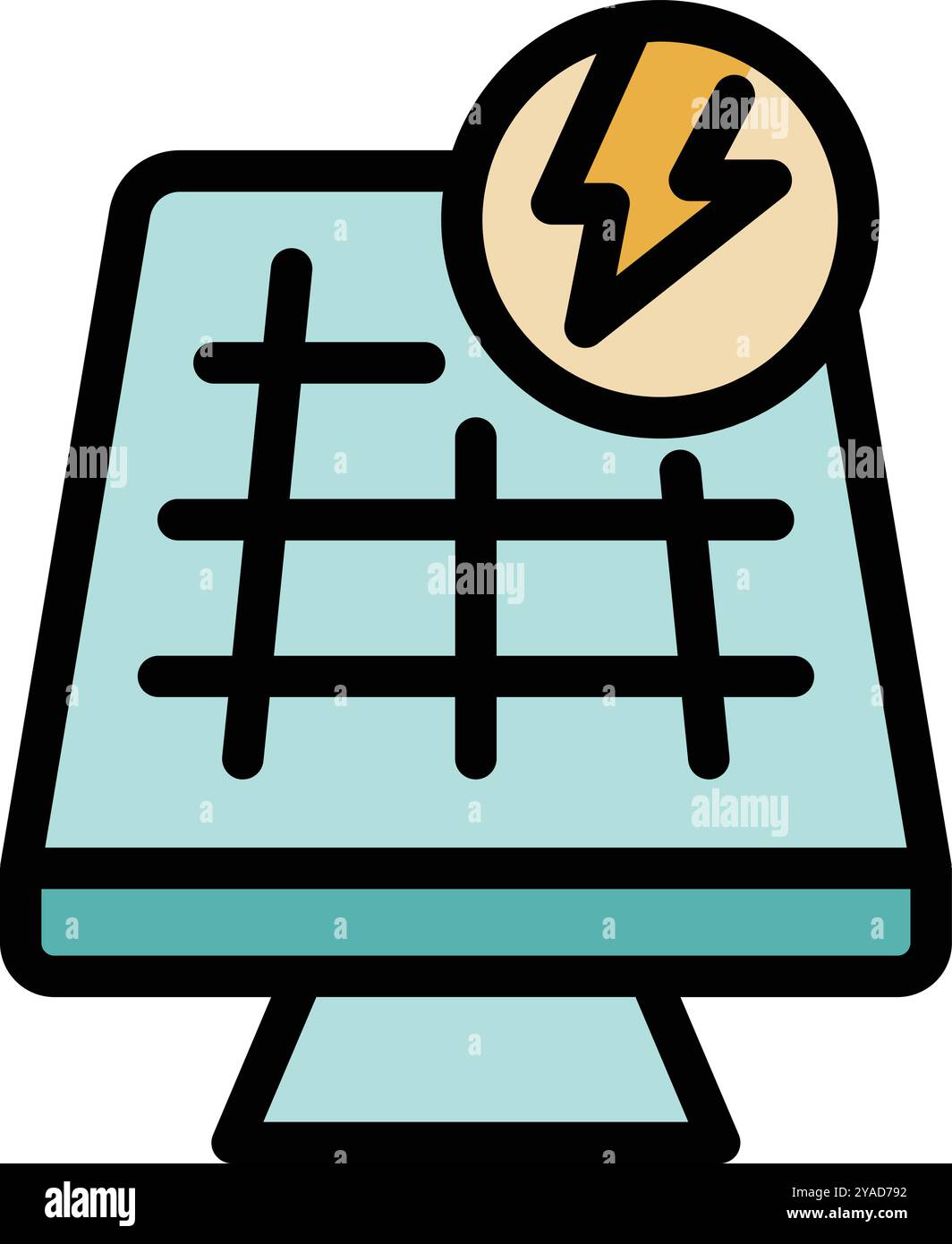 This color icon represents a solar panel generating electricity ...