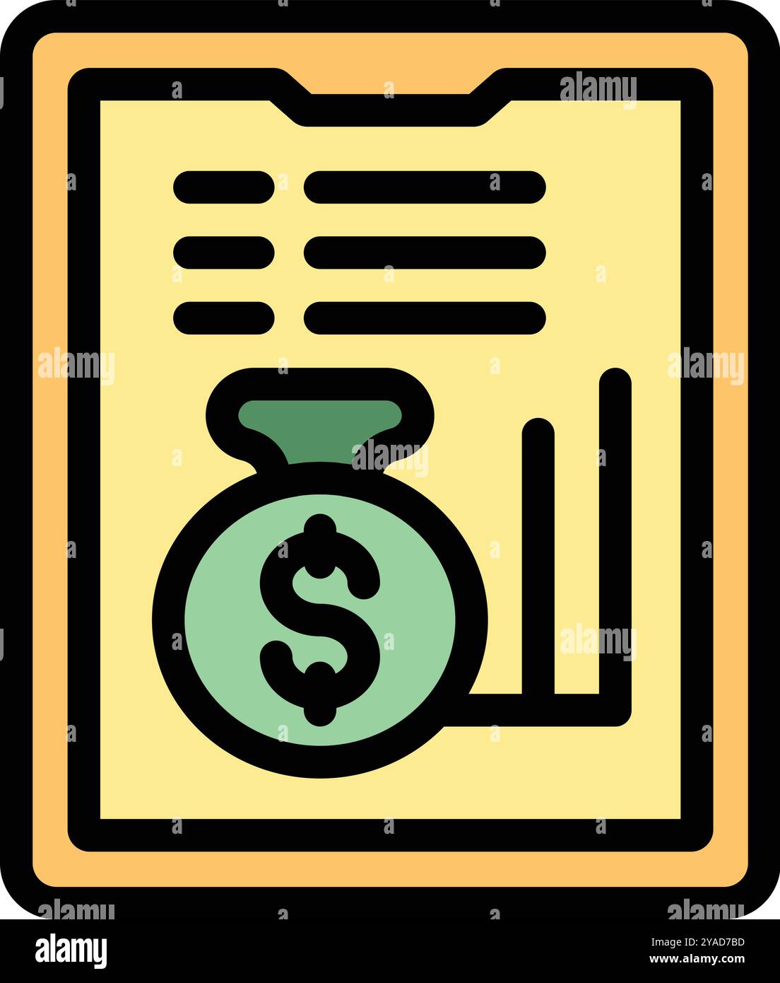 This colorful icon depicts a clipboard showing a financial report ...