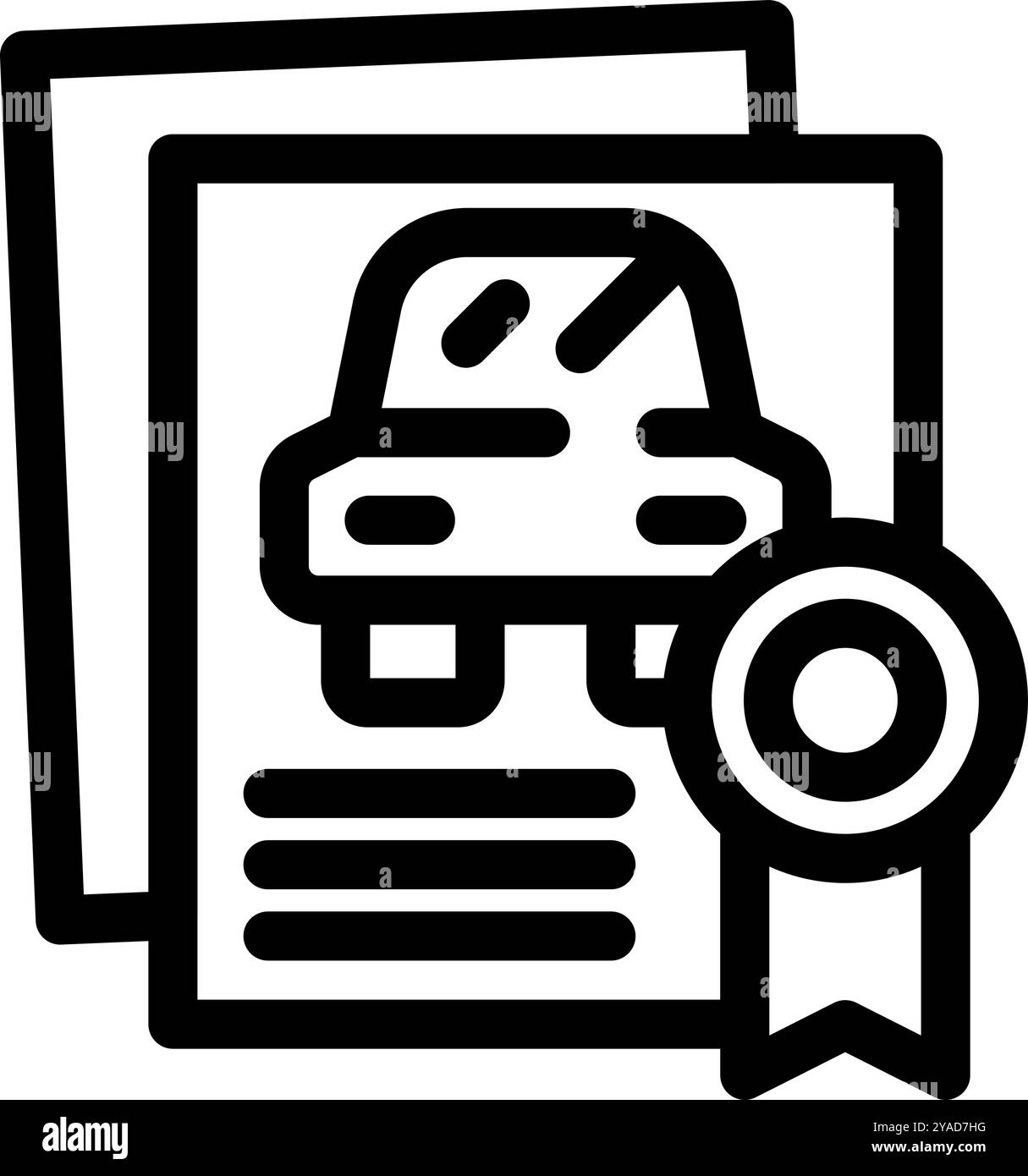 Line art icon of car ownership certificate with approved badge ...