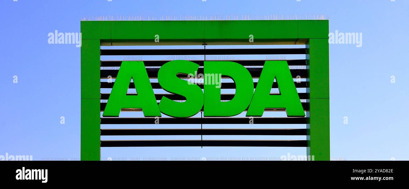 Asda supermarket store shop sign signage signs blue sky barry hi-res ...