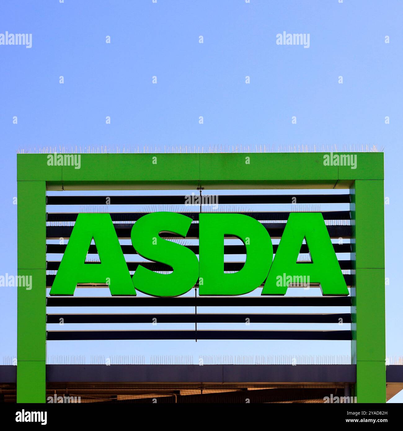 Asda supermarket signage against blue sky, Barry, South Wales, UK ...