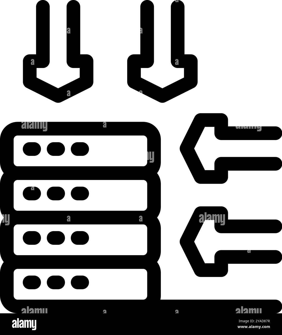 Bold black icon of a server receiving and sending information ...