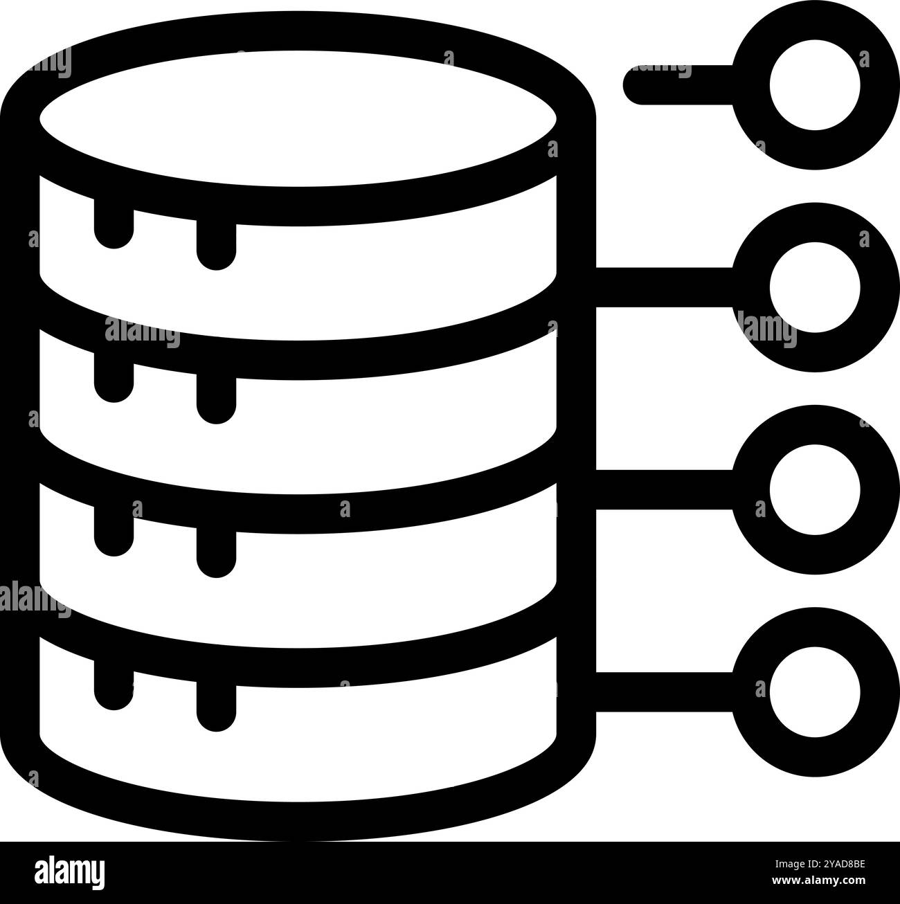 Simple black and white vector icon of a database with data being processed or organized Stock ...