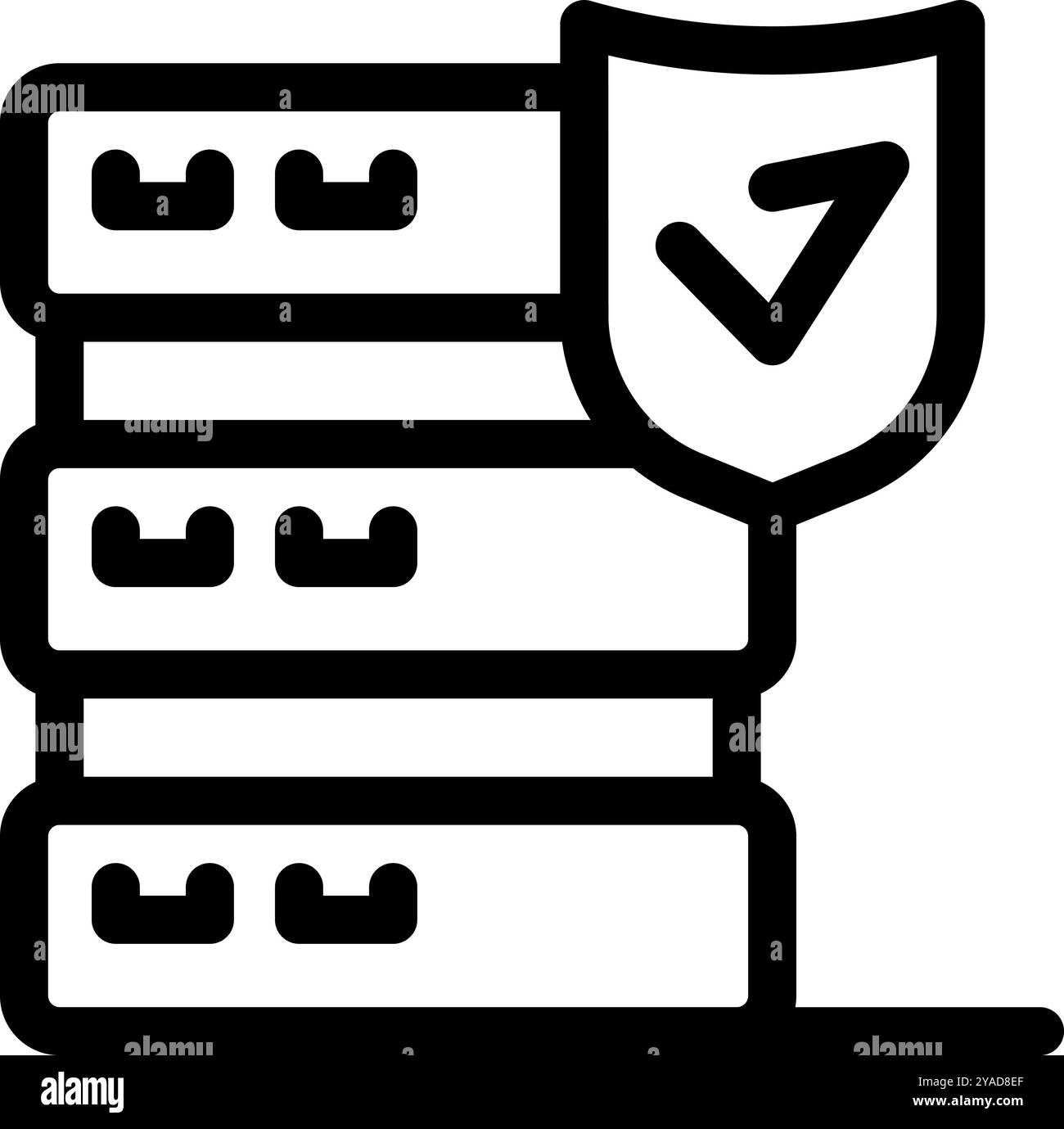 Simple bold outline icon representing data security, showing a database with a shield and ...