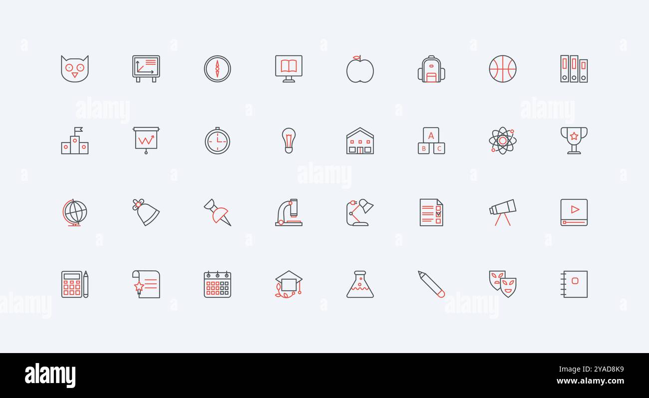 School education and online training line icon set. Backpack ...