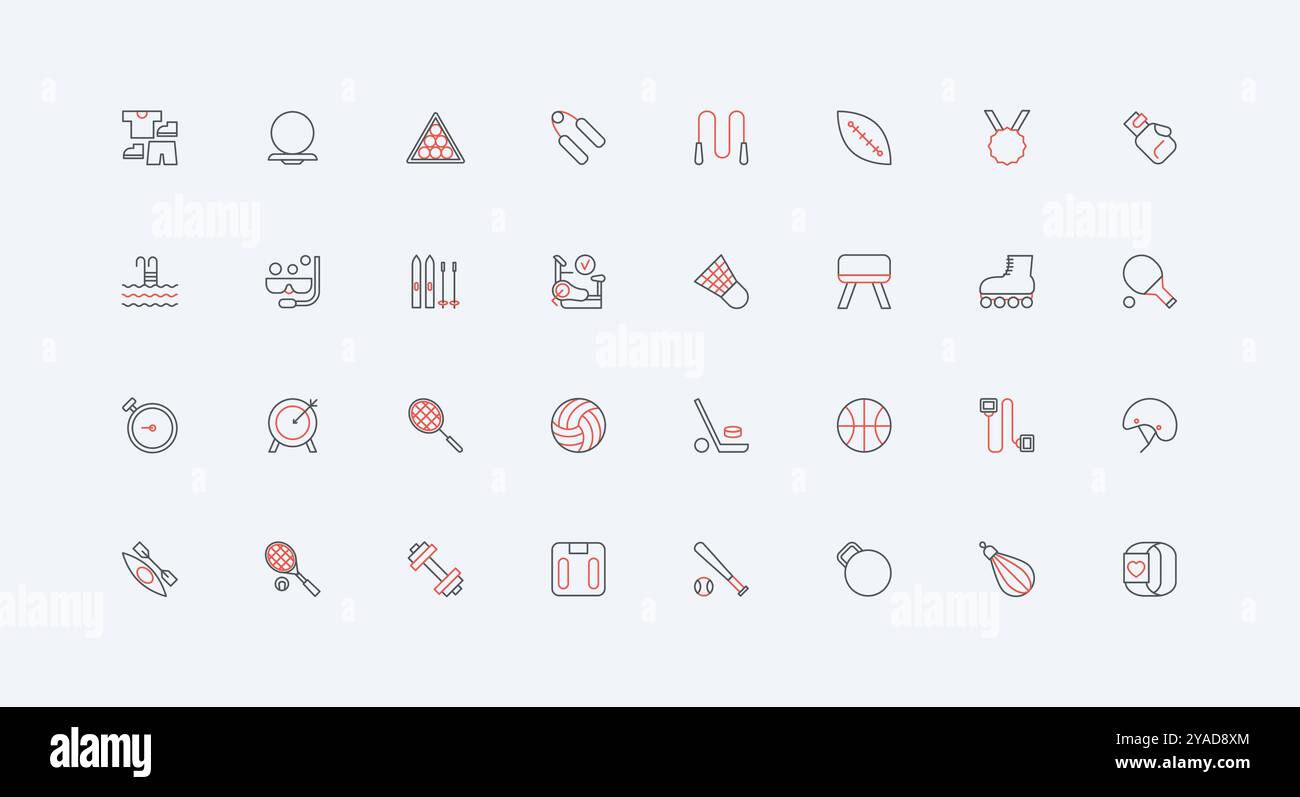 Sport, healthy exercises and games line icon set. Gym gears, equipment ...