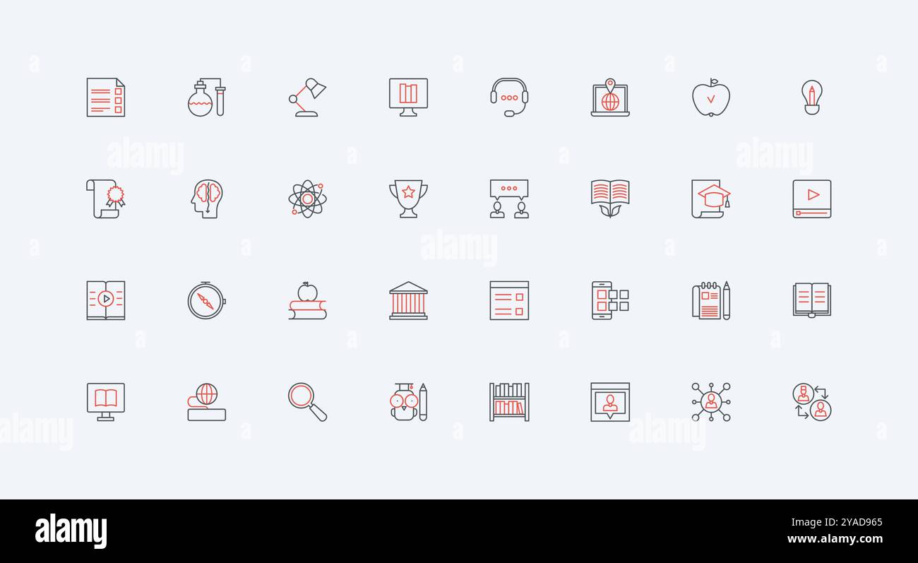 Education, business training and workshop line icon set. School study ...