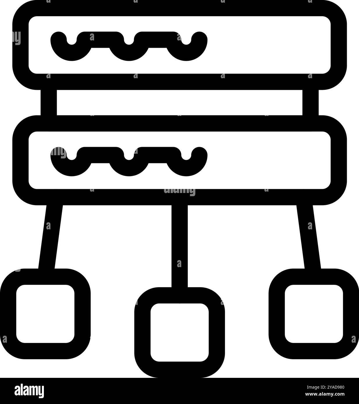 Icon of a network attached storage connecting three devices with cables ... Icon of a network attached storage connecting three devices with cables ...