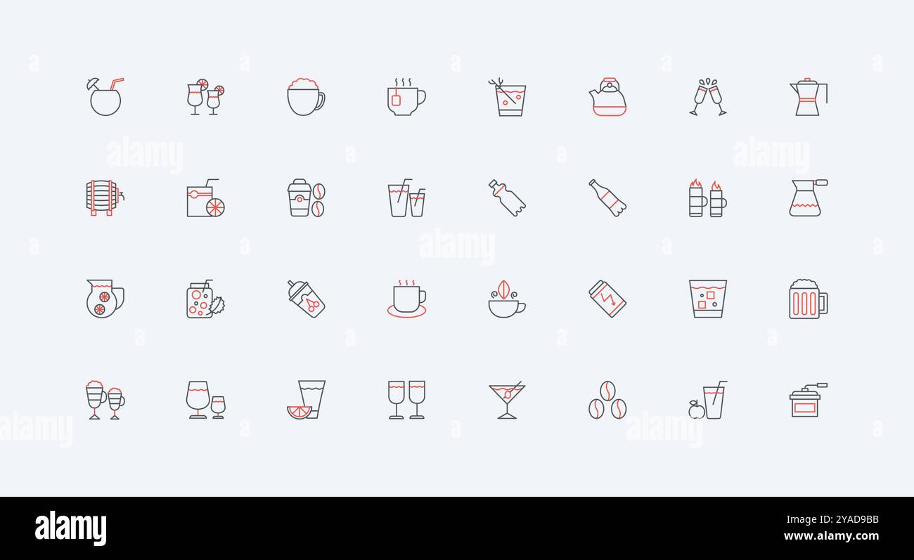 Hot and cold drinks, restaurant bar menu beverages line icon set ...