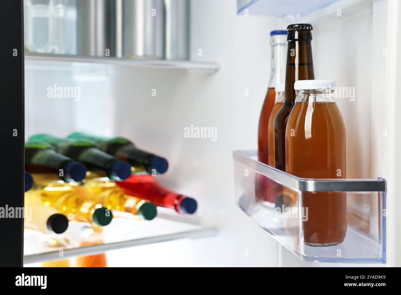 Many different cold drinks in refrigerator, closeup Stock Photo - Alamy