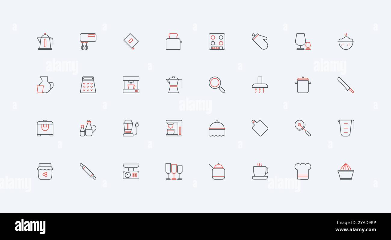 Kitchen equipment, chefs hat and tools for cooking, serving line icon ...