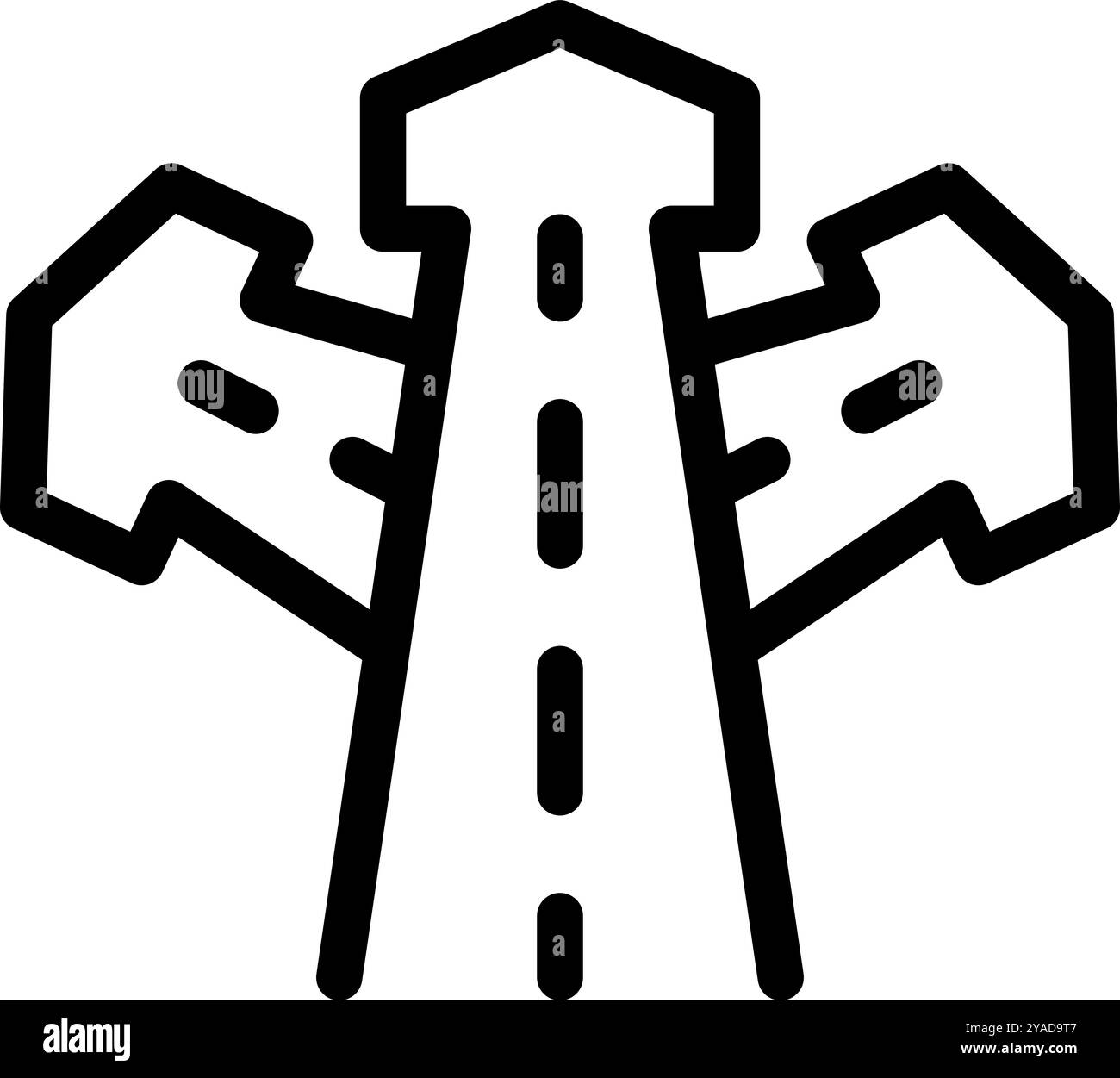 Simple line icon of a three lane highway splitting into two one lane ...