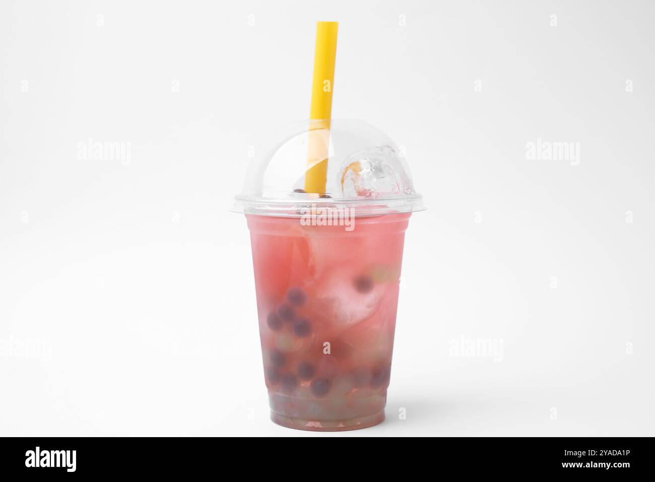 Tasty bubble tea in plastic cup on white background Stock Photo - Alamy