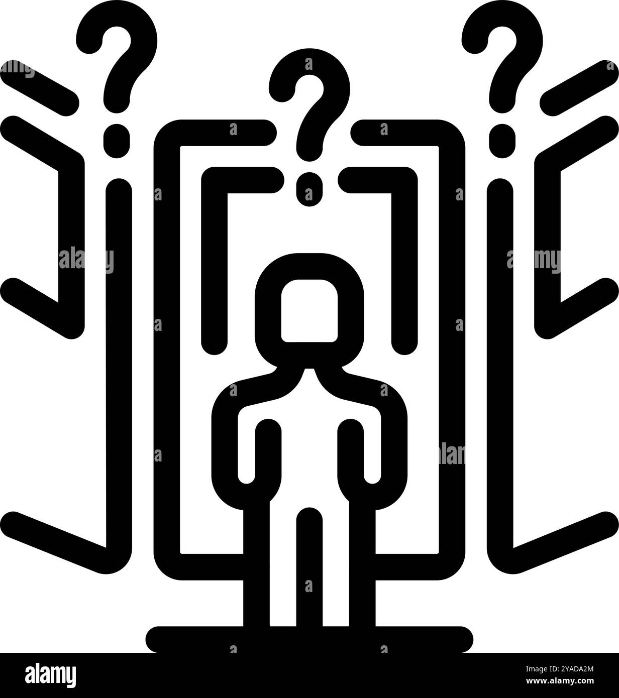 Bold black icon of a man making a difficult decision, choosing between ...