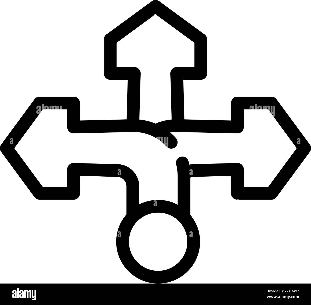 Three way directional arrow is pointing towards different directions representing multiple ...