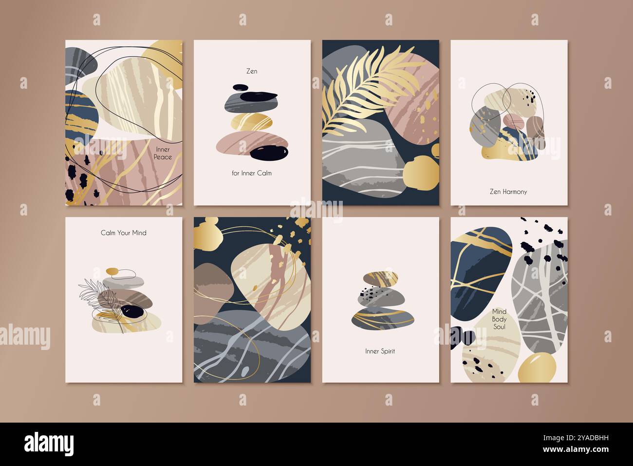 Abstract sea pebbles compositions. Balancing stones pyramids ...