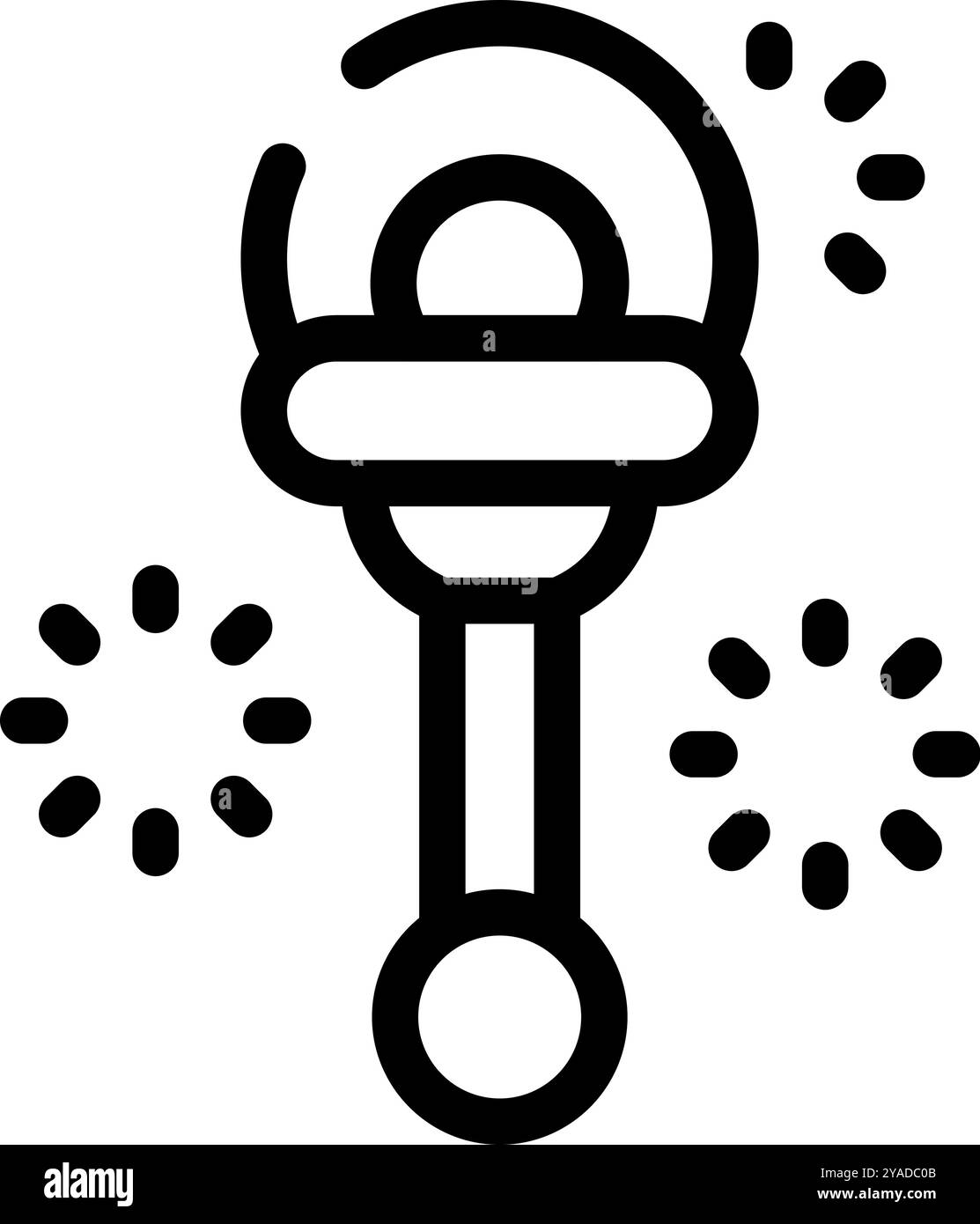 Black and white icon of a baby rattle toy making noise with sparkling ...