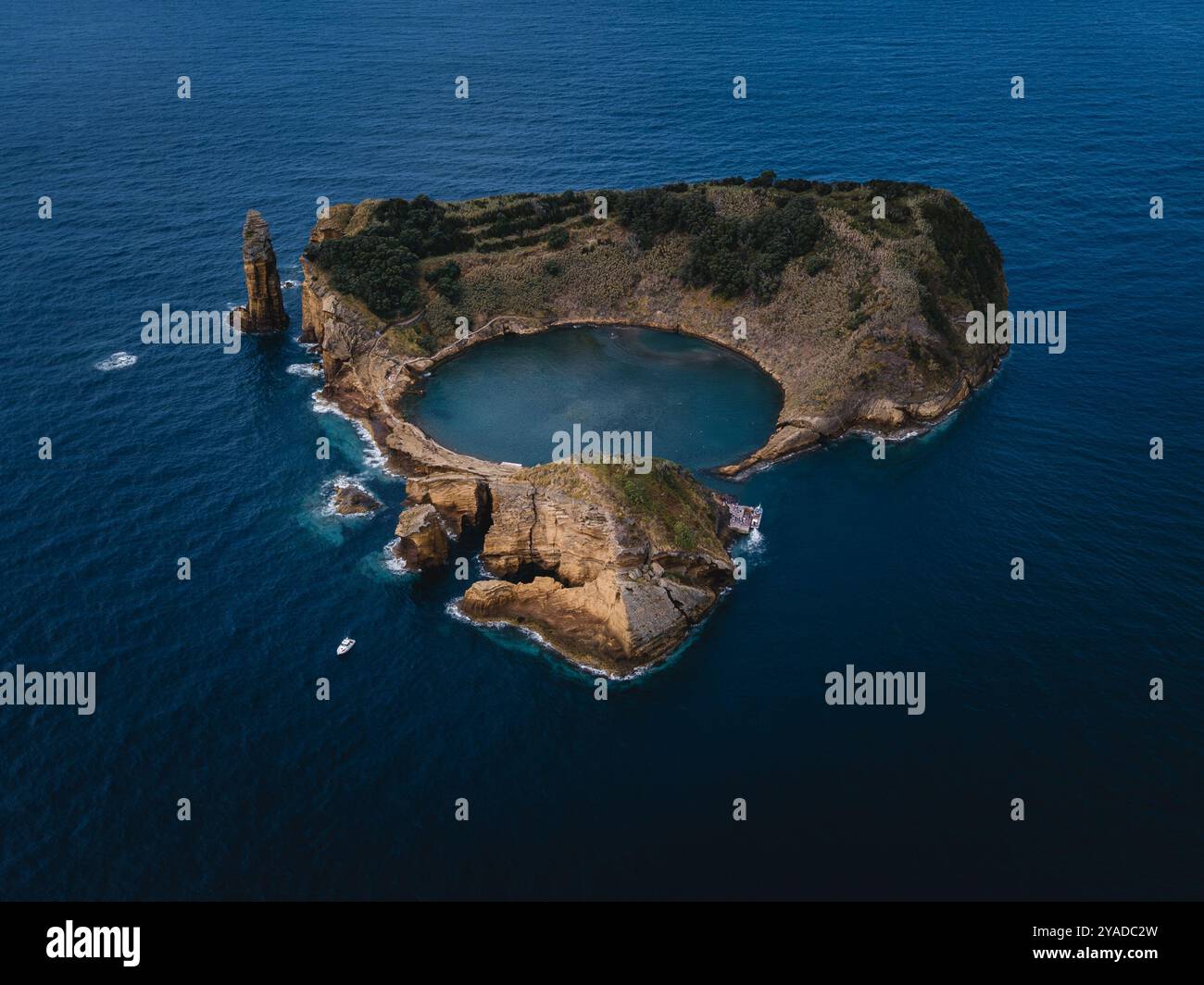 An aerial view of the Islet of Vila Franca do Campo, Azores, Portugal ...